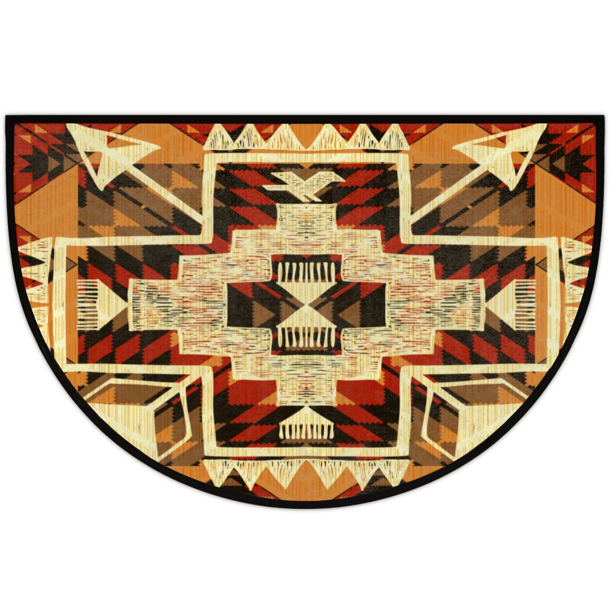 Native American Arrow Style Half Round Door Mat Indoor Entrance 24X36" Ethnic Semi Circle Floor Rug Non Slip Absorbent Bathroom Mats Half Moon Area Rugs for Kitchen Patio Fireplace Hearth Rugs