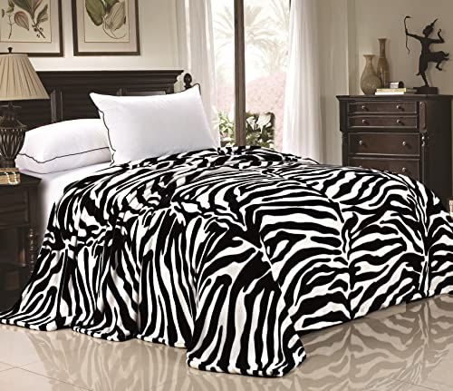 Home Soft Things Light Weight Animal Safari Style Black White Zebra Printed Flannel Fleece Blanket (Queen)