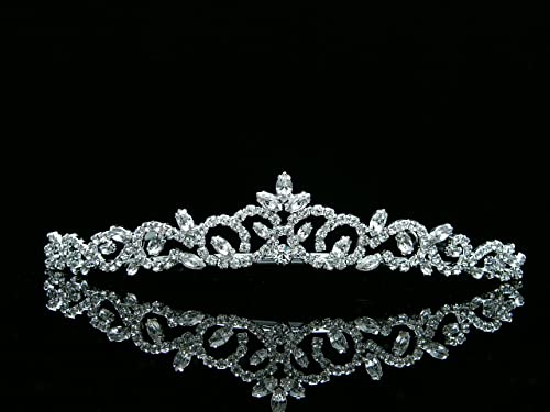 Bridal Princess Rhinestones Crystal Flower Wedding Tiara Crown - Silver Plating T463