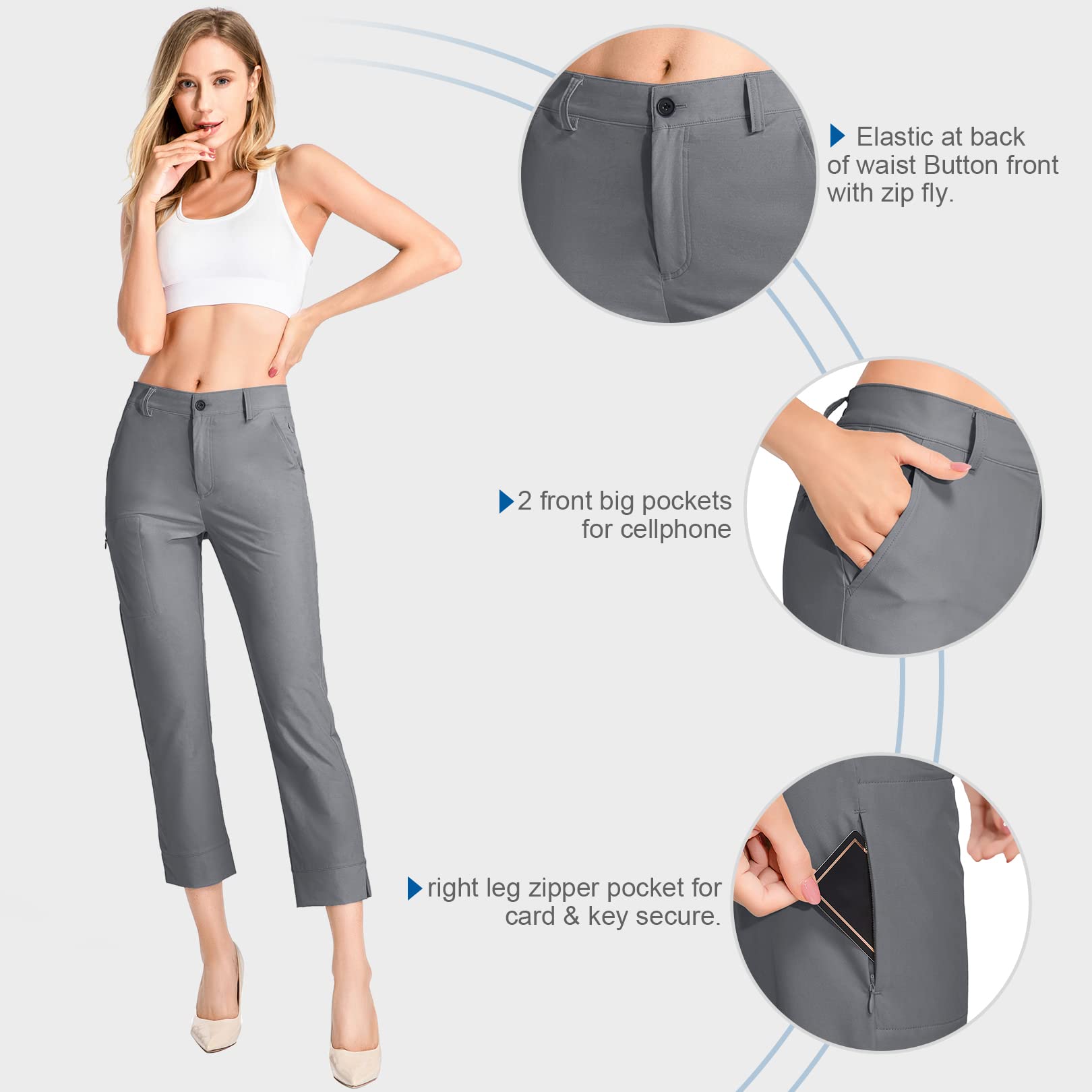 Alfiudad Women's Golf Pants Stretch Lightweight Quick Dry Work Casual Pants Water Resistant with Zipper Pocket#2070 Dark Grey,XS