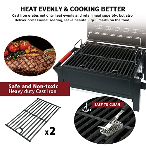 FEASTO Portable Charcoal Grill with Two Silicone Holding Handles, Tabletop grilling with 354 Square Inches Cooking Area, Convenient for outdoor Camping and Picnic, Black,L26.8’’x W20’’x H21.3’’