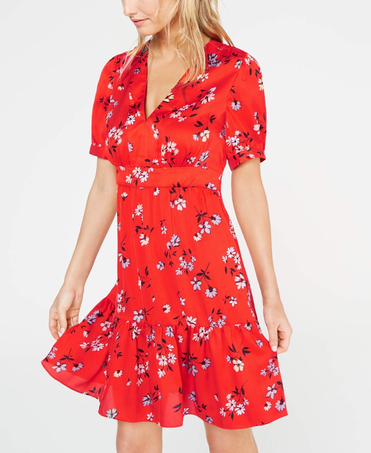 Jill Jill Stuart Women's Dress Bright A-Line Floral Ruffle Red 2