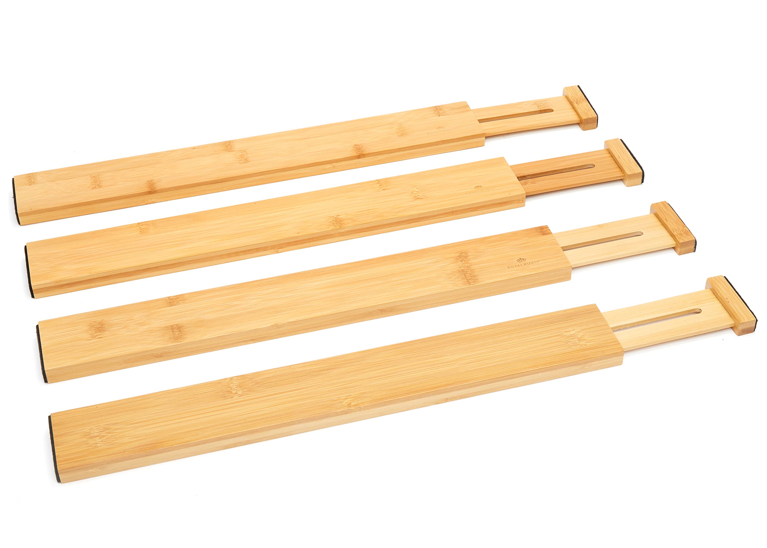 RoyalHouse Large Drawer Organizer (18" - 22") Adjustable Bamboo Drawer Dividers Organizers, Expandable Drawer Separators for your Kitchen, Bedroom, Bathroom, Dresser, Office, and More (4 pieces)
