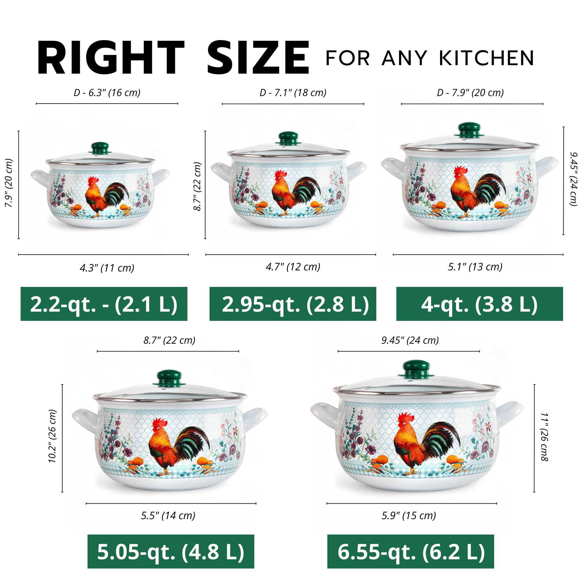 Enameled Aluminum Soup Pot Golden Rooster Belly Deep Casserole Cooking Pot with Glass Lid Enameled Camping Cookware Camping Stockpot for Cooking (2.95-qt. (2.8 L))