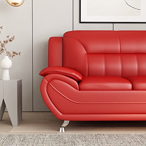Container Furniture Direct Michael Modern Faux Leather Upholstered Stainless Steel Legs Living Room Loveseat, Red