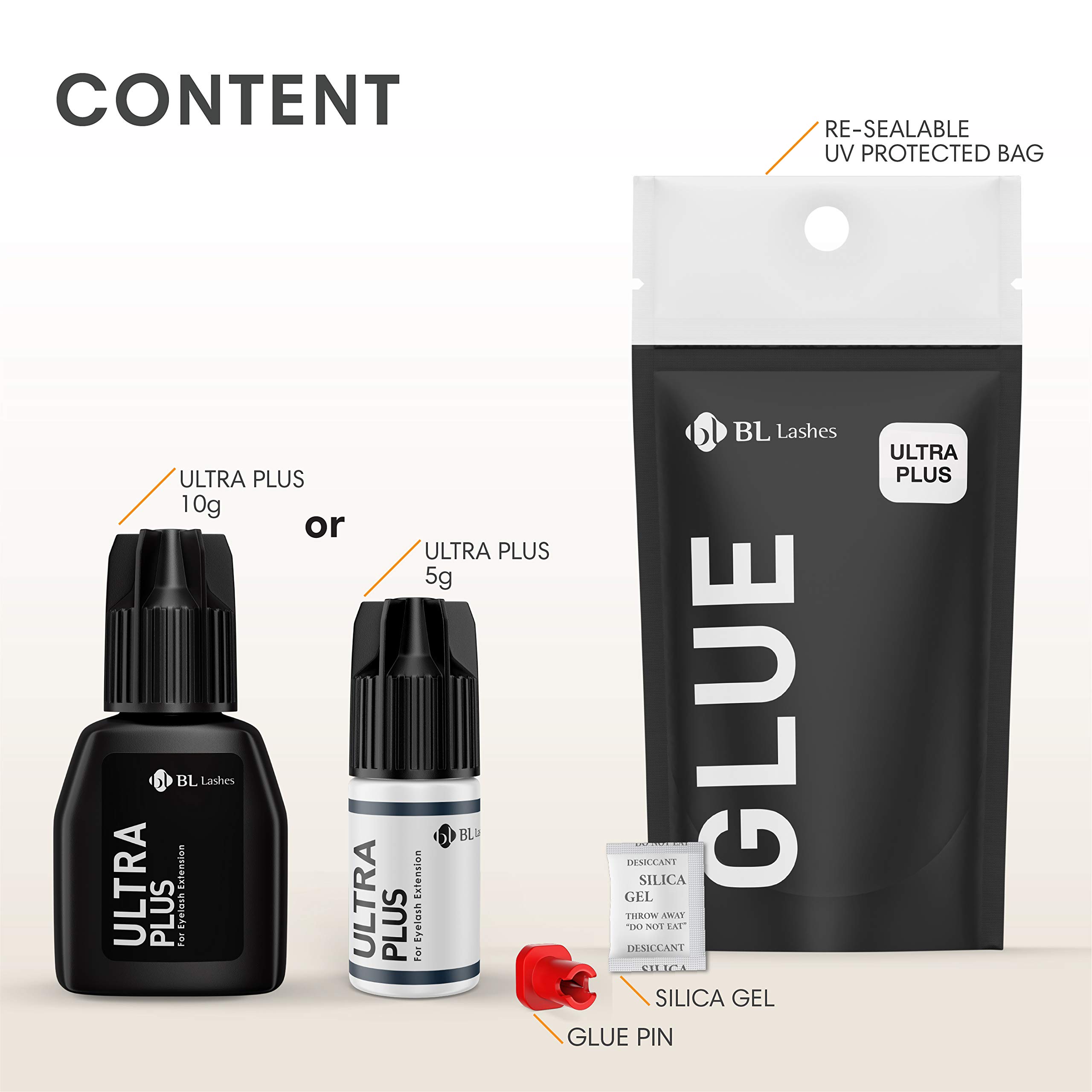 BL Lashes (Blink) Ultra Plus Extra Strong Eyelash Extension Glue | 2-3 Sec Drying | 7 Weeks Great Retention | Black Adhesive | Long Lasting | Professional Supplies (10g)