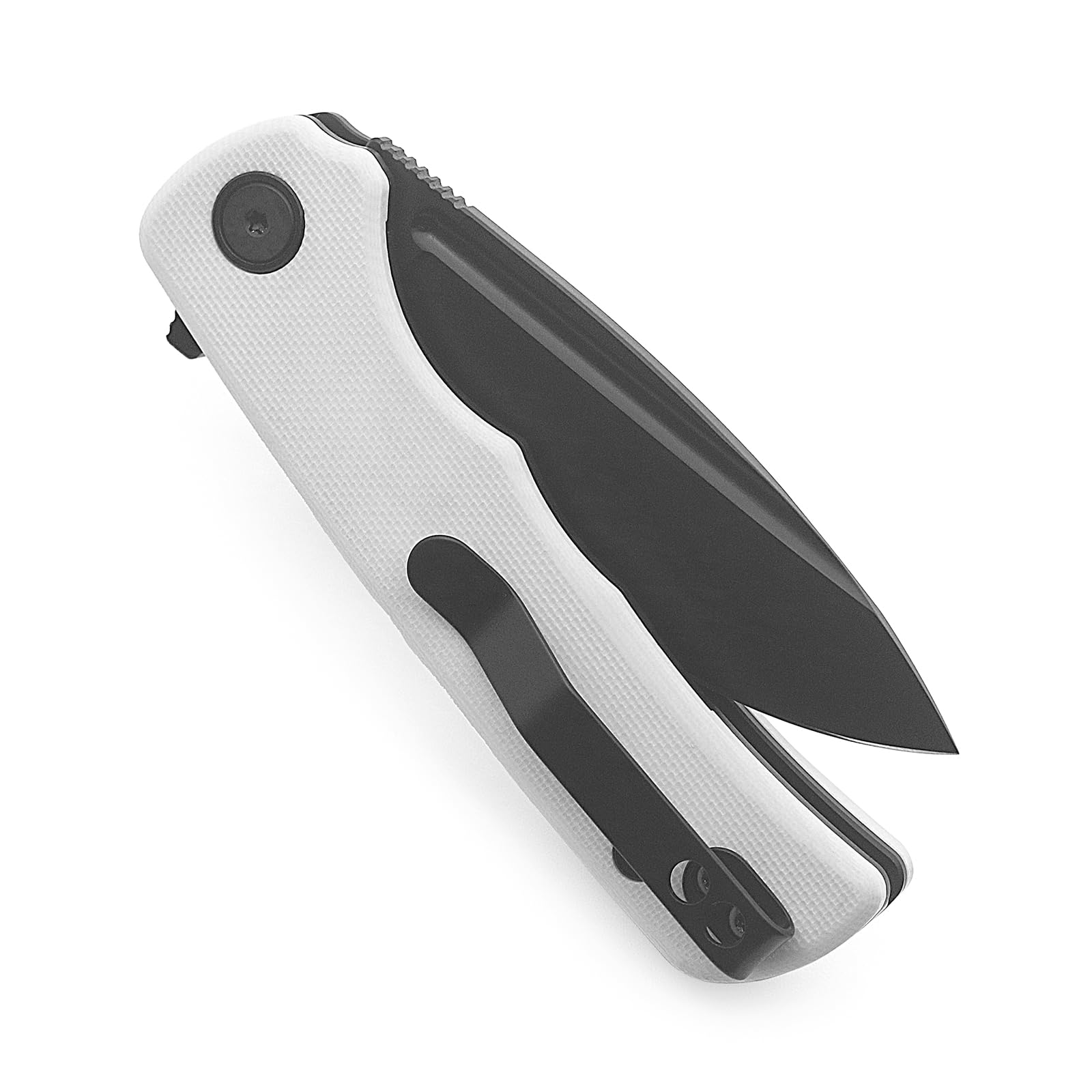 Miguron Knives M Talism Flipper Folding Knife,3.01" Black PVD D2 Blade White G10 Handle With Deep pocket Clip,Camping Hiking Pocket Knife MGR-810WH