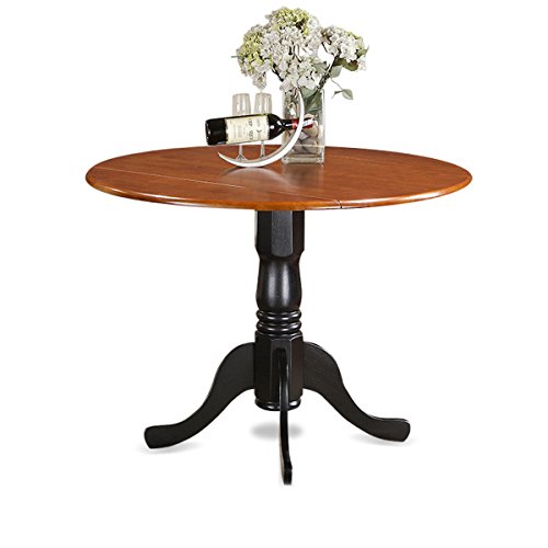East West Furniture DLAN5-BCH-W 5 Piece Dinette Set for 4 Includes a Round Dining Table with Dropleaf and 4 Dining Room Chairs, 42x42 Inch, Black & Cherry