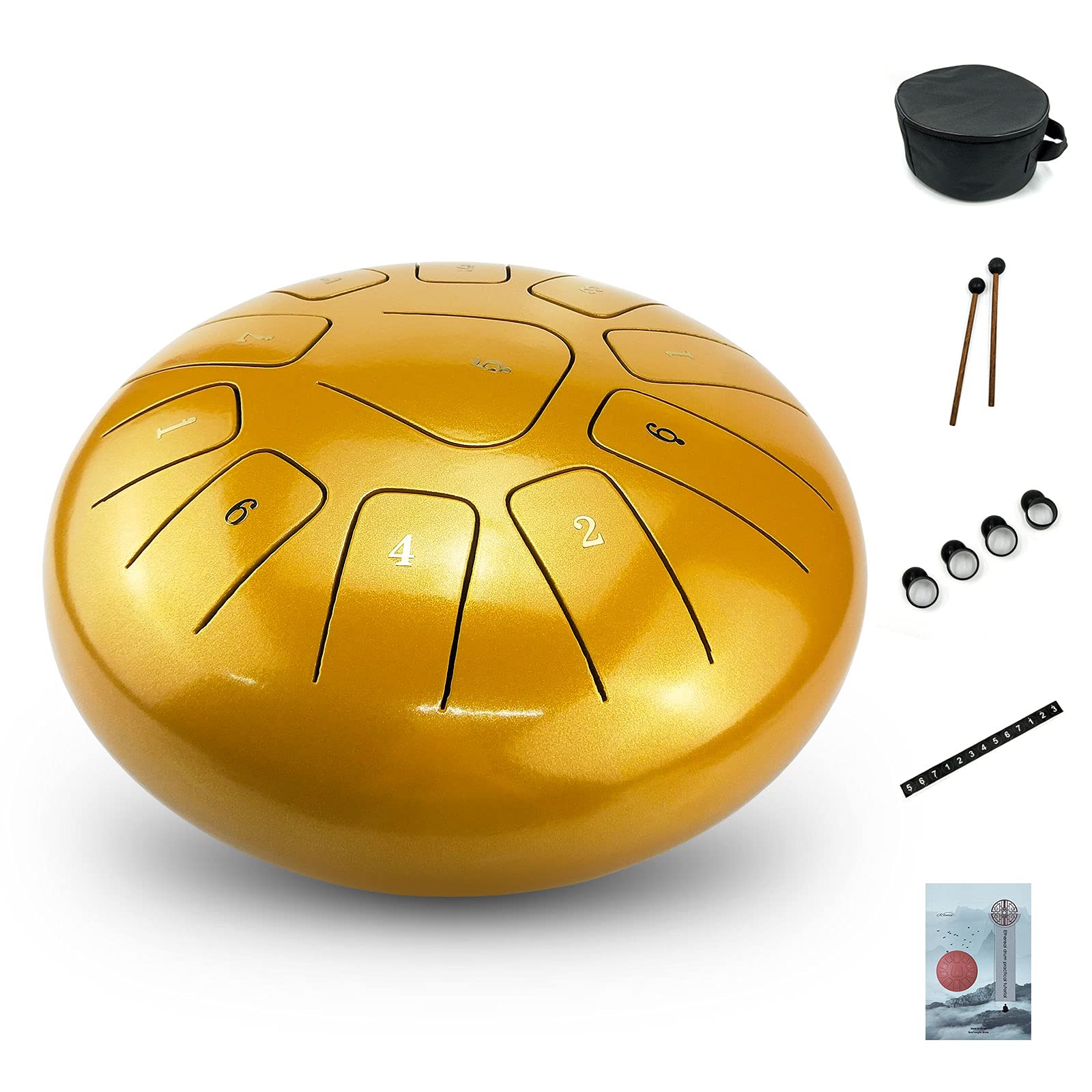 AS TEMAN HANDPAN,Steel Tongue Drum,10 inch 11Notes Tongue Drum,Steel Drums Percussion Instrument (matte gold)