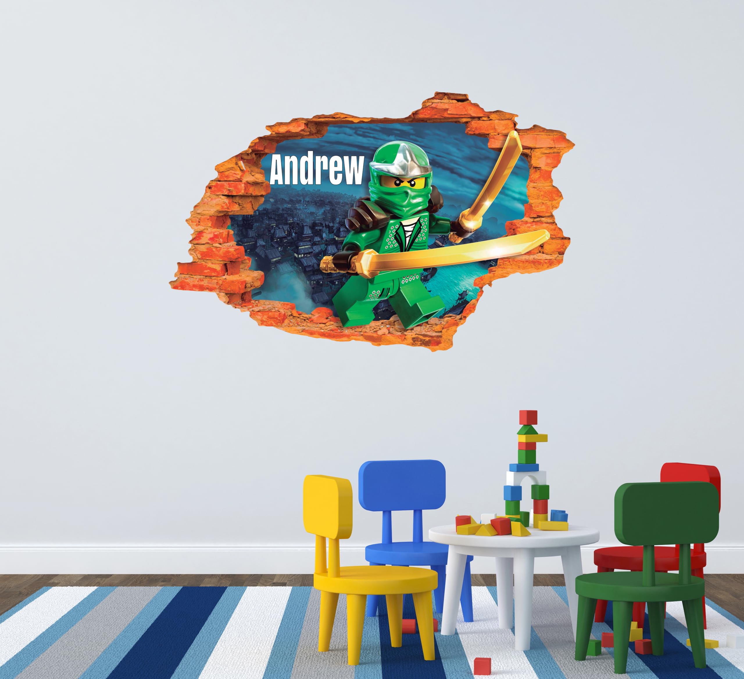 Ninja Custom Name Wall Decal- Personalized Ninja Name Wall Sticker - 3D Wall Effect - Wall Decal for Home Nursery Decoration (Wide 20"x13" Height Inches)