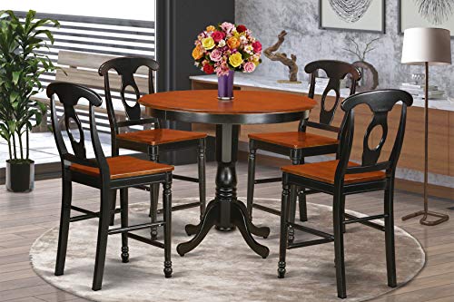 East West Furniture TRKE5-BLK-W 5 Piece Kitchen Counter Height Dining Table Set Includes a Round Dining Room Table and 4 Wooden Seat Chairs, 42x42 Inch, Black & Cherry