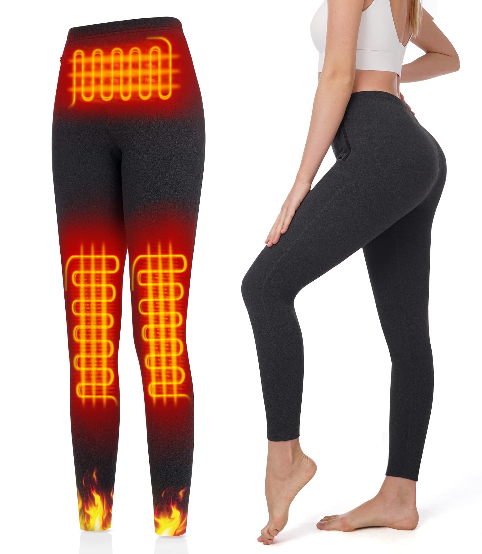 AnPond Heated Pants for Women;Women's Heated Long Johns with 10000mAh Battery;USB Power Supply;3-Level Temperature Control Dark Gray