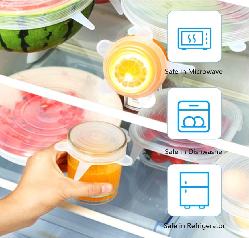 Reusable Silicone Stretch Lids, 12 Silicone Lids, 6 Different Circular Sizes, 6 Different Rectangular Sizes, Flexible Silicone Lids for Bowls, Tupperware, Food, Freezer Safe,adjustable.