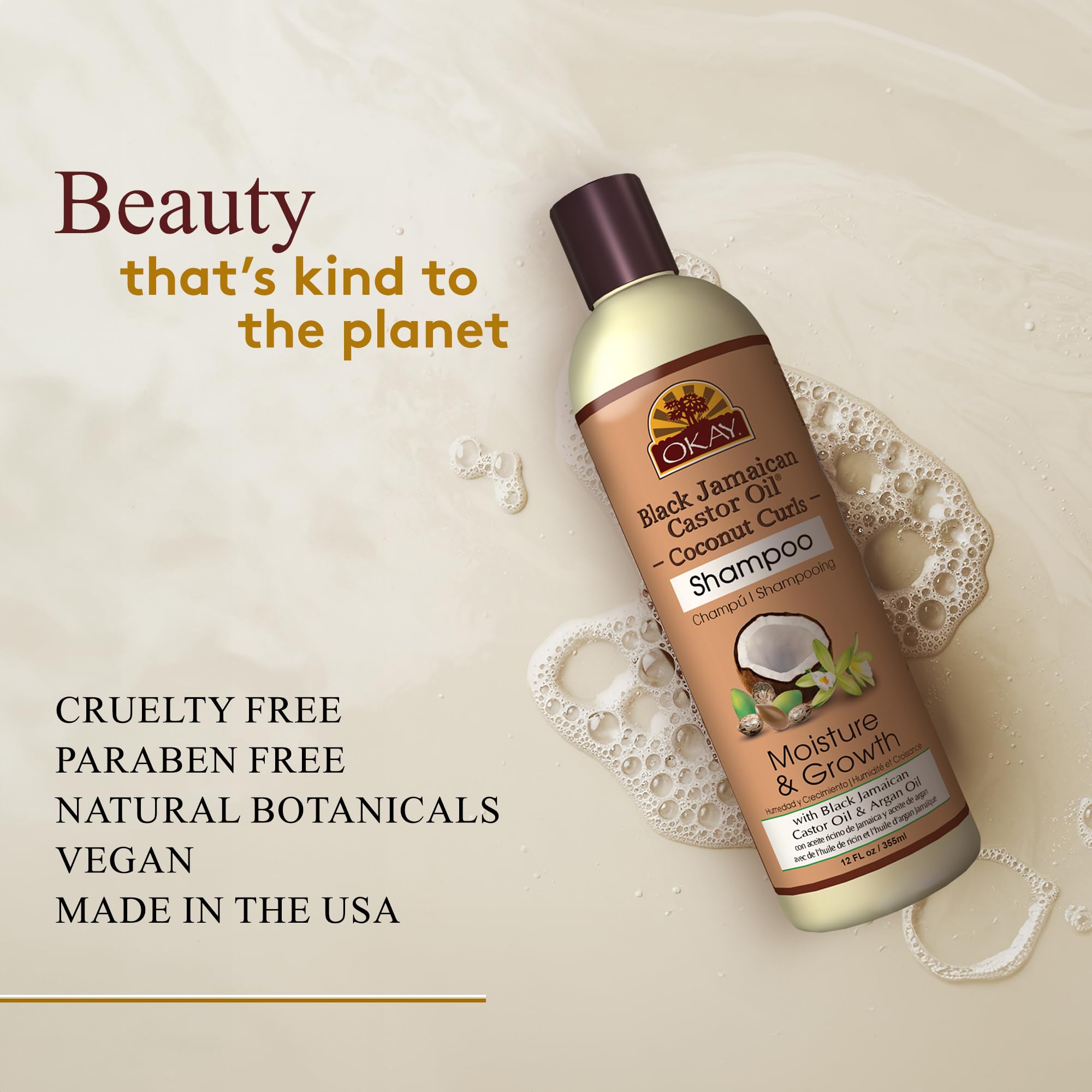 OKAY BLACK JAMAICAN CASTOR OIL and COCONUT SHAMPOO 12.oz / 355ml