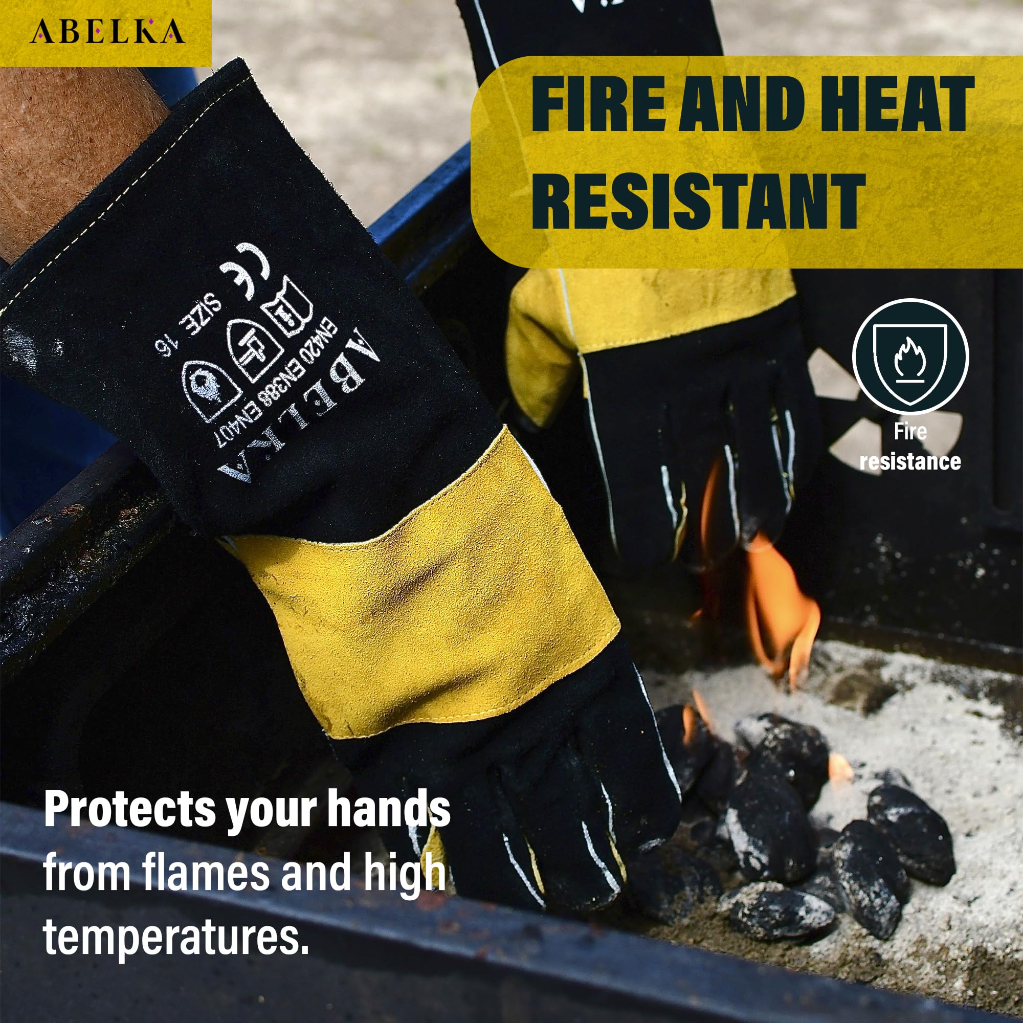 Abelka Welding Glove- BBQ - Heat & Fire Resistant Glove - Safety Glove - Versatile Outdoor Cooking - Durable Construction - Comfortable Lining - High Heat Protection