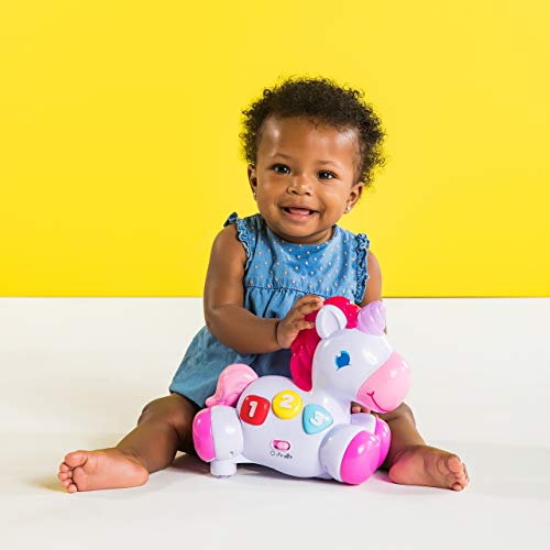 Bright Starts Rock & Glow Unicorn Crawling Baby Toy with Lights and Melodies, Age 6 Months +, Pink