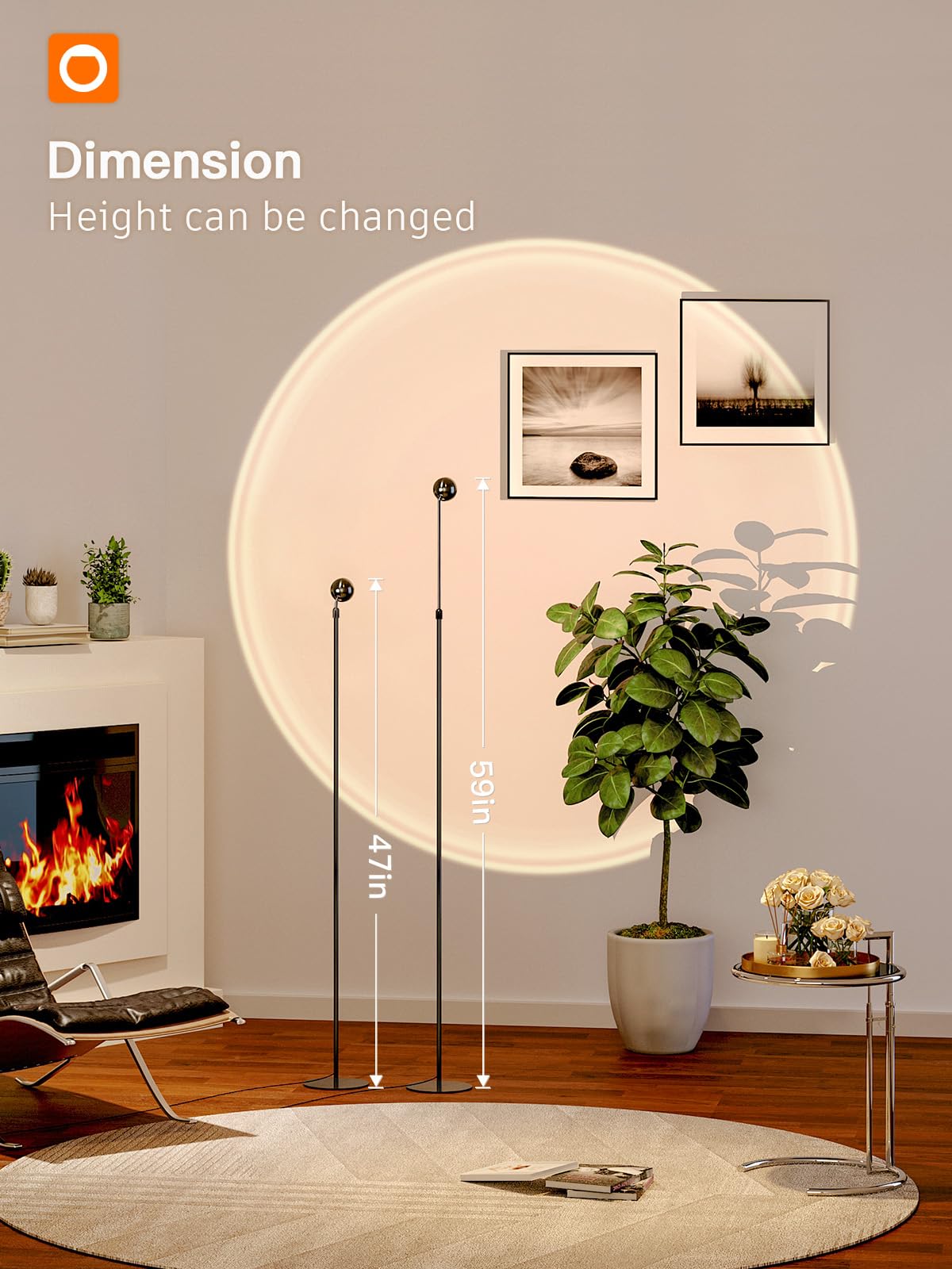 addlon Floor lamp for Living Room, Simple Design Reading Floor lamp with Remote, dimmable Modern lamp for Bedroom, Adjustable Height Projector Lamps - Black