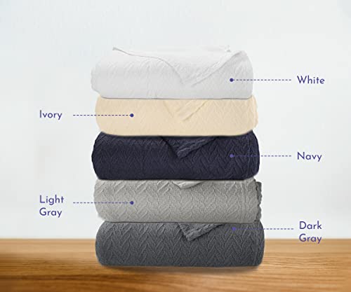 California Design Den 100% Cotton Blanket Queen Size/Full Size, Lightweight & Breathable Bed Blanket for Summers, Herringbone Design, Light Gray Queen Blanket, All-Season Throw (Light Gray)