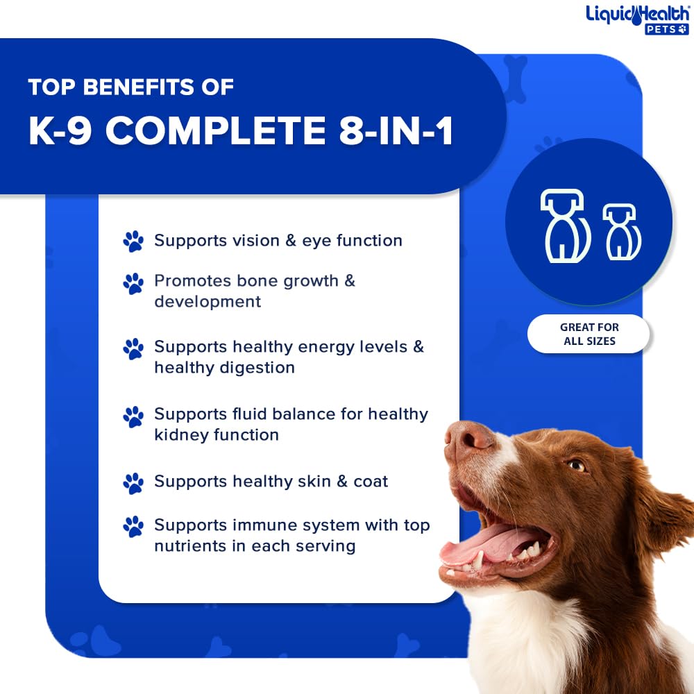 LIQUIDHEALTH Pets K9 Glucosamine Chondroitin Hip & Joint Formula & K9 Complete 8-in-1 Multivitamin for Dogs & Puppies - Pet Supplement Bundle for Joint Health, Immune Support, Canine Vitamins