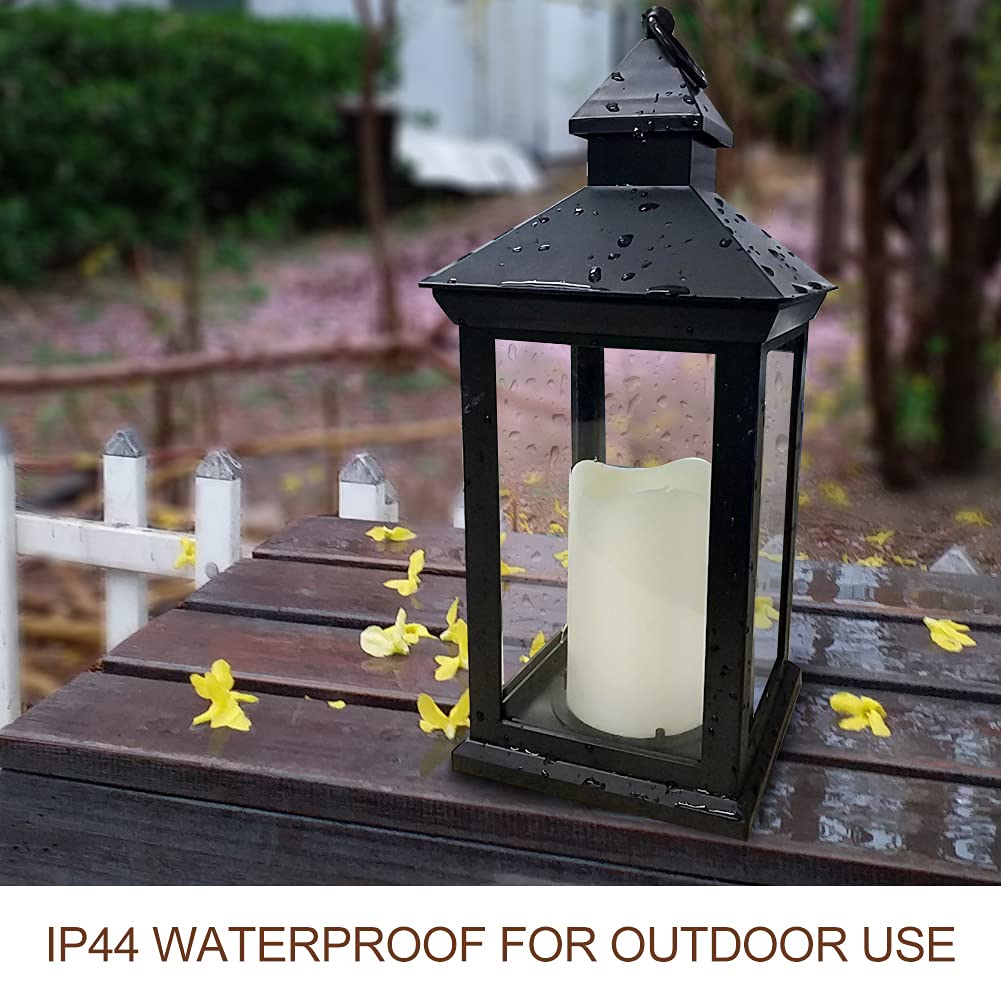 Bright Zeal 2-PACK 14" Black Waterproof Outdoor Lanterns with Flameless Candles and timer - Outdoor Lanterns Battery Powered LED Decorative Waterproof - Black Candle Lanterns Decorative Indoor