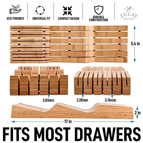 Zulay Kitchen Bamboo Knife Drawer Organizer Insert - Edge-Protecting Knife Organizer Block Holds Up To 11 Knives - Smooth Finish Drawer Knife Organizer Tray Fits In Most Drawers For Kitchen