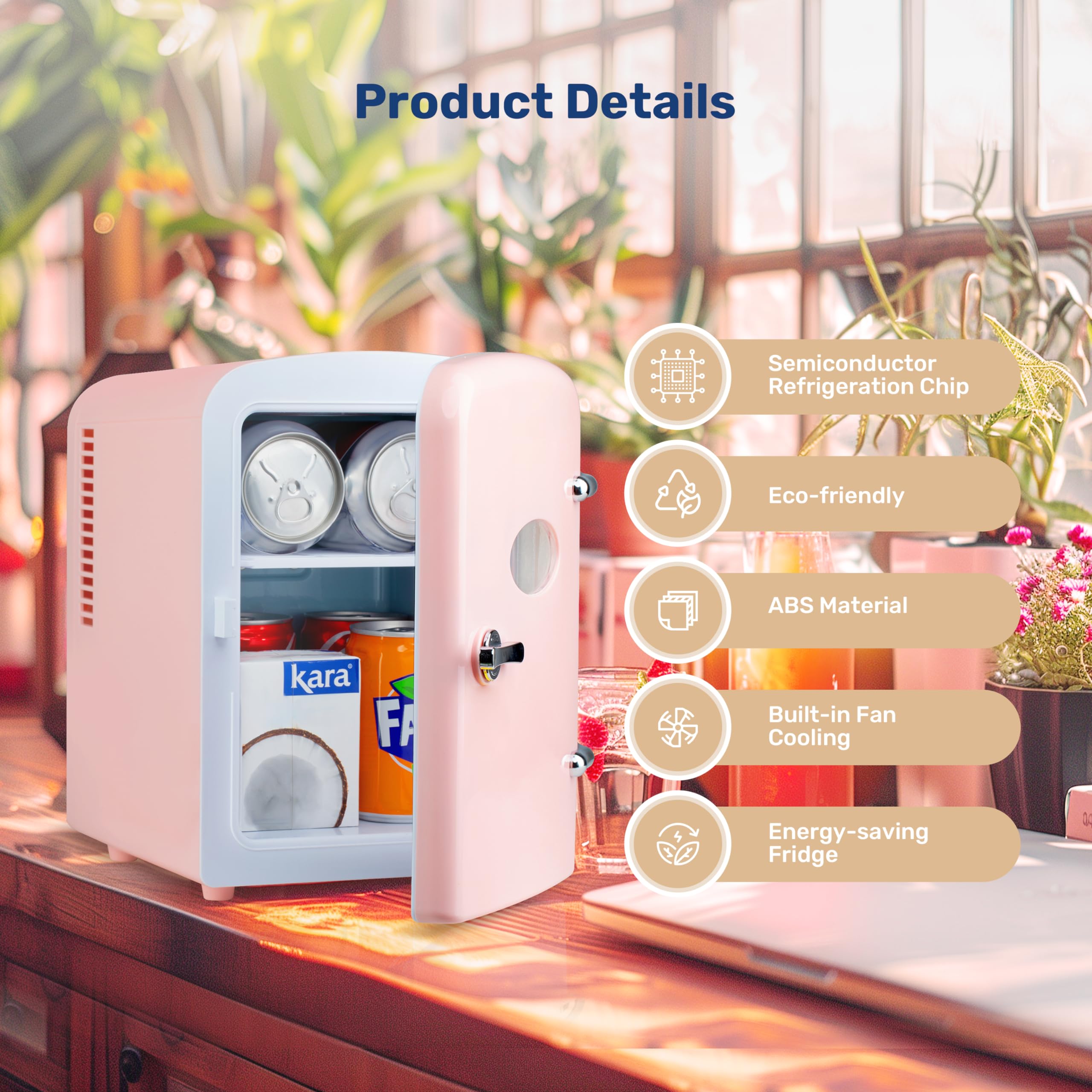 YSSOA Mini Fridge with Observation 4-Liter Six 12 oz Cans Portable Warmer & Cooler Compact Refrigerator, 100% Eco Friendly and Freon-Free, 4L with window, Pink