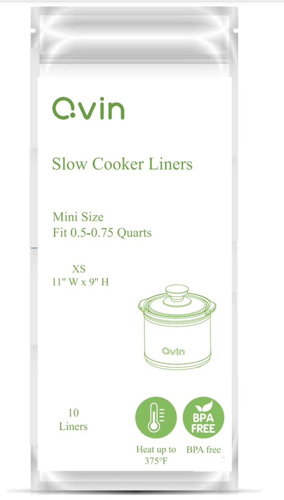 Qvin Small Slow Cooker Liners, BPA free and Easy Clean-Up Cooking Bags, Fit 0.65QT small Slow Cooker and mini crockpot, 10Pieces