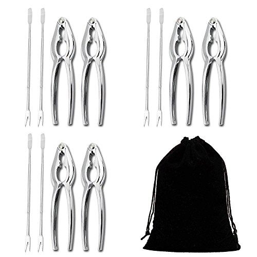 HQGOODS Seafood Tools Set Nut Cracker of 12 Pieces with 6 Lobster Crab Crackers and 6 Seafood Forks/Picks with Storage Bag perfect for home,party,picnic,dating
