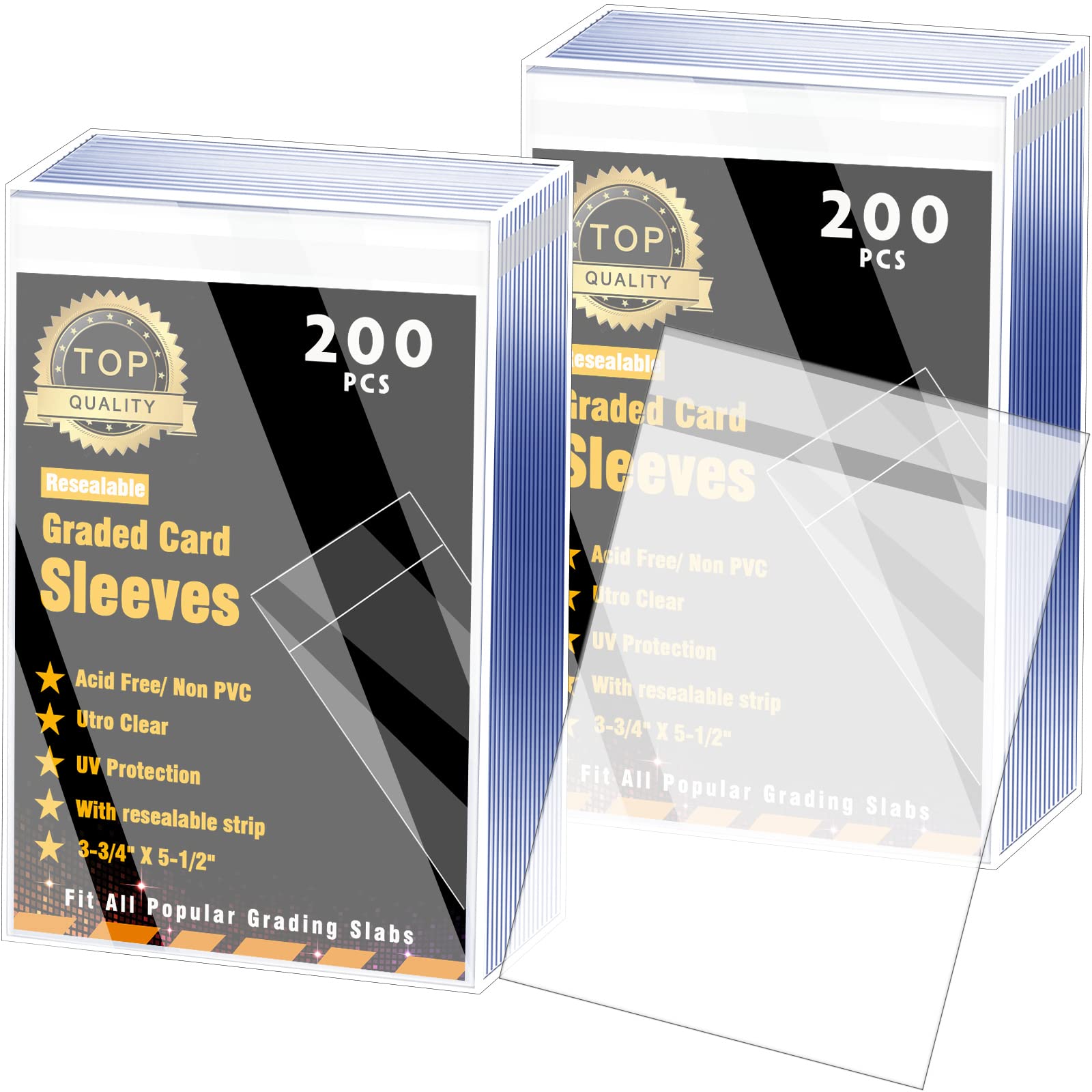 Graded Card Sleeves Resealable Baseball Card Holders Sports Card Sleeves Baseball Cards for Trading Baseball Sports Slab The Gathering Card Sleeves (200 Pieces)