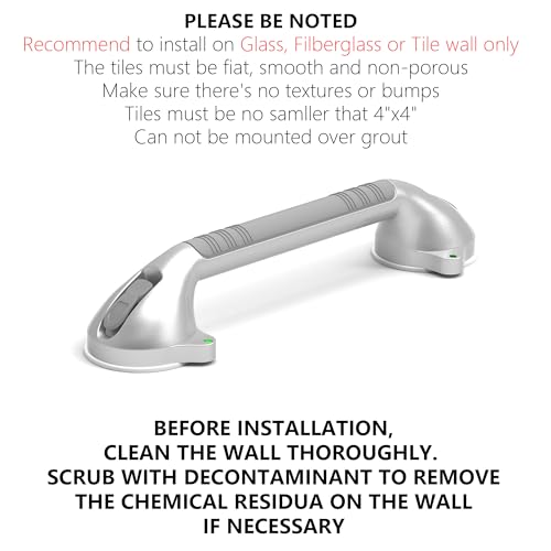 AmeriLuck 16.5inch Suction Bath Grab Bar with Indicators, Balance Assist Bathroom Shower Handle, Silver/Grey(Pack of 2)