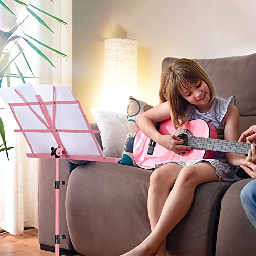 CAHAYA Sheet Music Stand Folding Music Stand Portable with Carrying Bag for Books Notes Pink CY0204-1