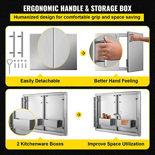 Mophorn BBQ Access Double Door 36W x 23H Inch BBQ Door Stainless Steel with Storage Outdoor Kitchen Doors for Commercial BBQ Island