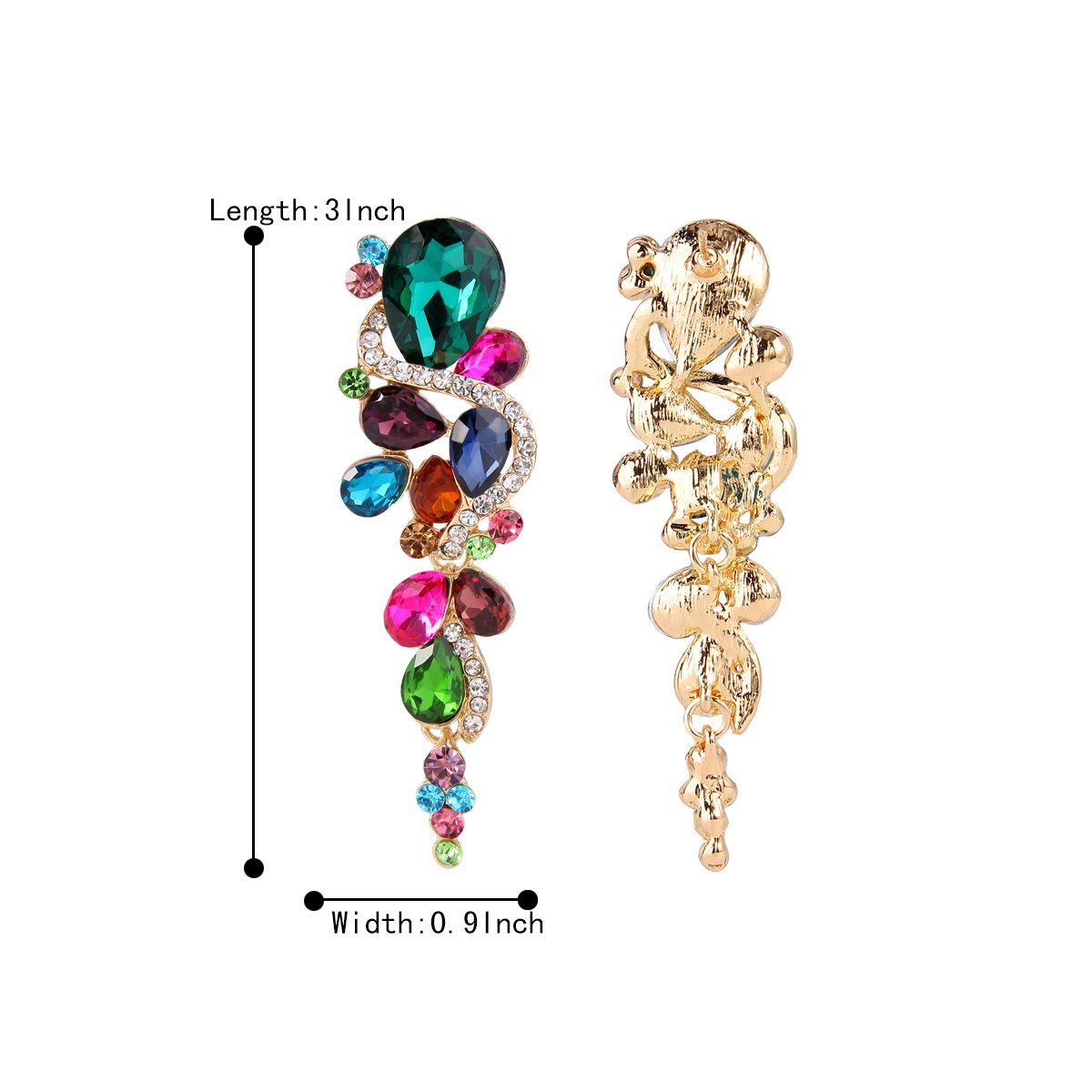 BriLove Women's Wedding Bridal Dangle Earrings Bohemian Boho Crystal Multiple Teardrop Chandelier Long Earrings Gold-Tone Multicolor Colorful