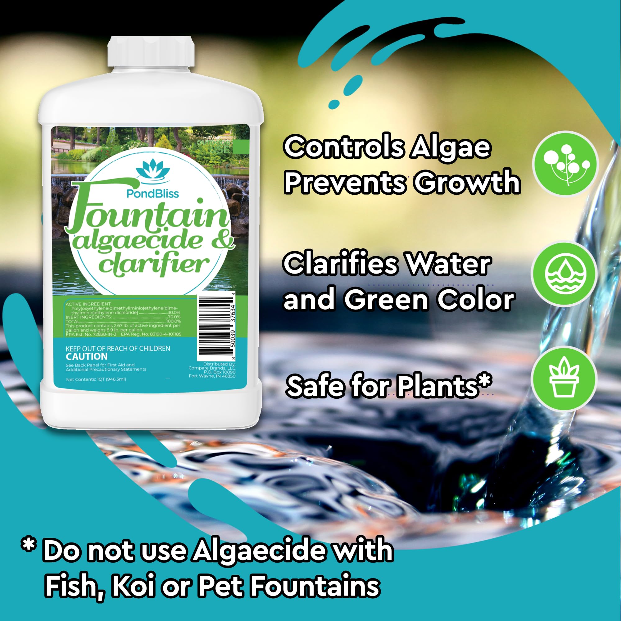 Algaecide for Fountains โ Clarify and Controls Algae for Large and Small Fountain (8 oz)