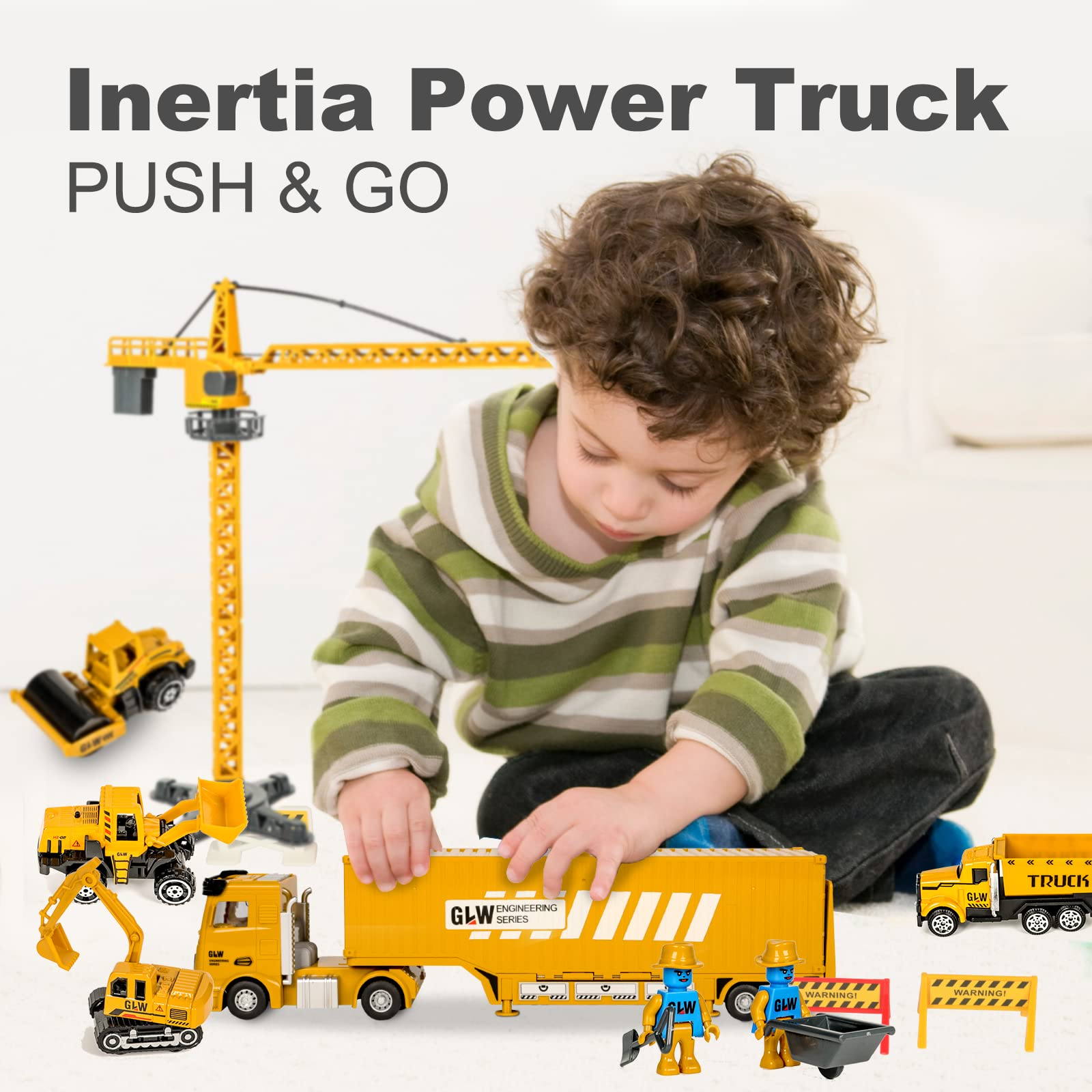 Construction Site Vehicles Toy Set, Kids Engineering Playset, Tractor, Excavator, Crane, Dump Trucks, Cement Mixer, Steamroller, Birthday Gift for 3 4 5 6 7 Year Old Toddlers Boys Children