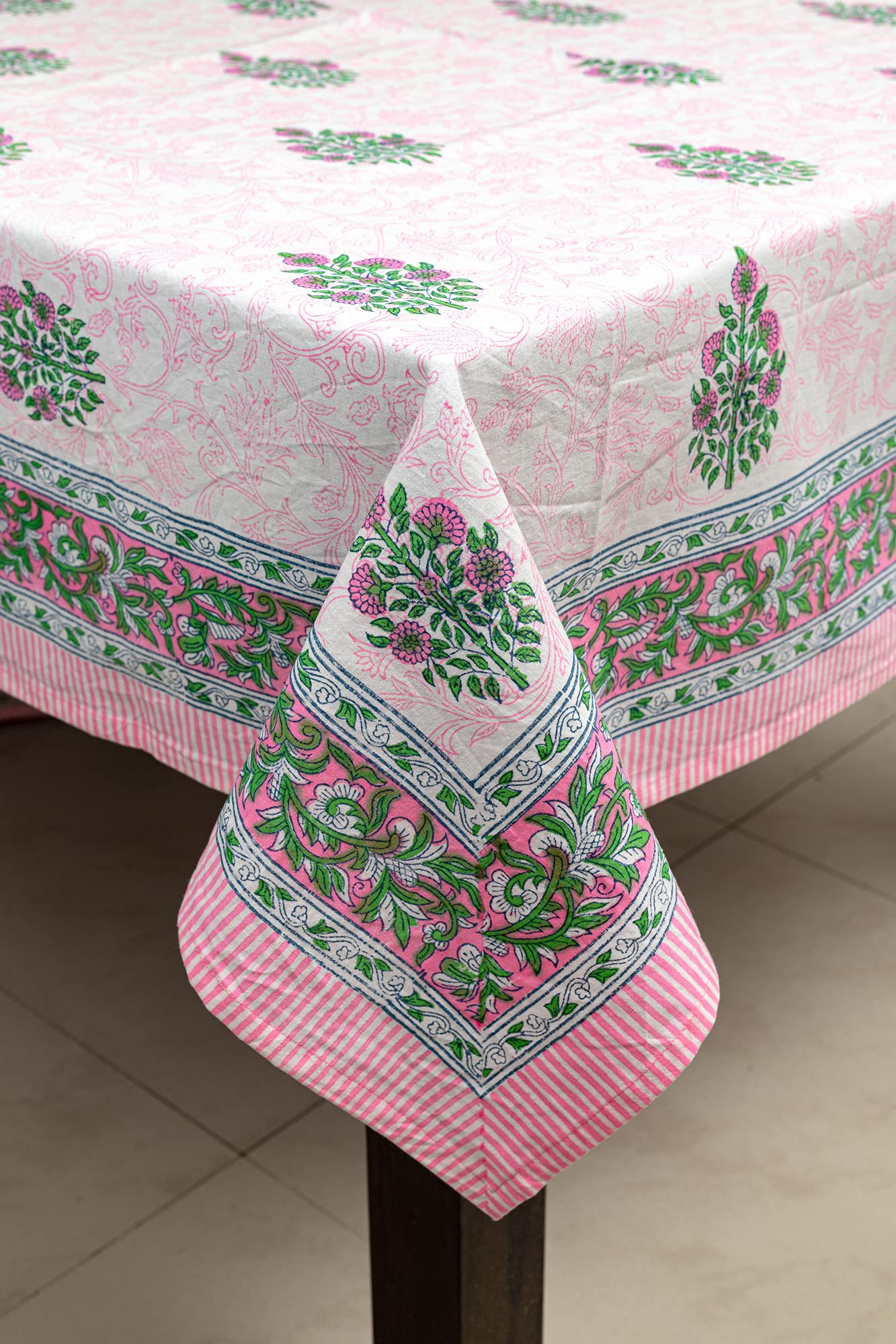 ABHOOH Hand Block Print Tablecloth for Rectangle Table, Block Print Table Cover for Kitchen Dinning Tabletop Decoration Parties Weddings Bithday Christmas (60 X 108 Inches)