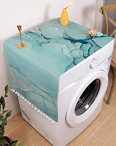 Comforance Marble Turquoise Microwave Cloth Cover 12x35inch, Anti-Slip Dust Oil Proof Cloth, Decorative Kitchen Appliance for Refrigerator Washing Machine Protector, Marble Textured Modern