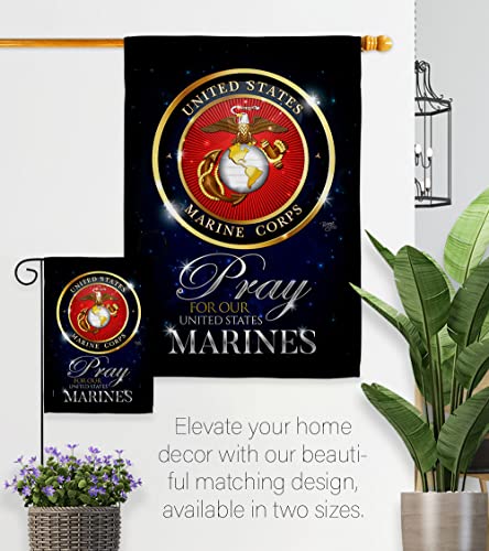 Breeze Decor Pray United Garden Flag Set with Stand Armed Forces Marine Corps USMC Semper Fi State American Military Veteran Retire Official House Yard Gift Double-Sided, Made in USA