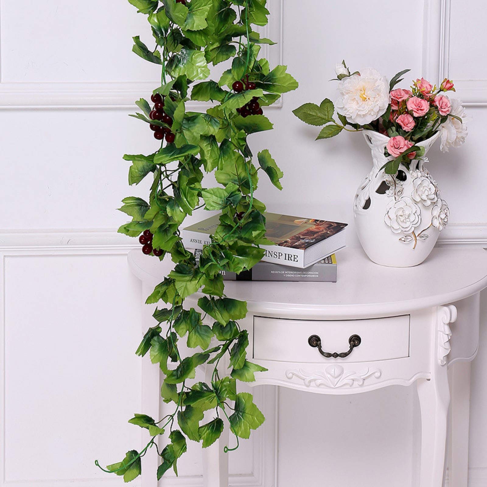 ASkinds 5Pcs Artificial Grapes Vines Leaves Hanging Grapes Rattan Leaves Fruit Grapevines Rattan Artificial Greenery Garland for Home Garden Wedding Party Decoration
