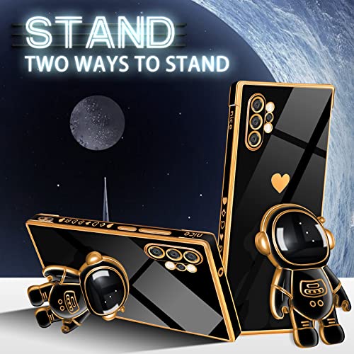 Buleens for Samsung Galaxy Note 10 Plus Case with Astronaut Stand, Girls Women Galaxy Note 10 Plus Phone Cases, Girly Cute 6D Spaceman Heart Pattern Cover for Note 10 Plus 6.8 Inch Black