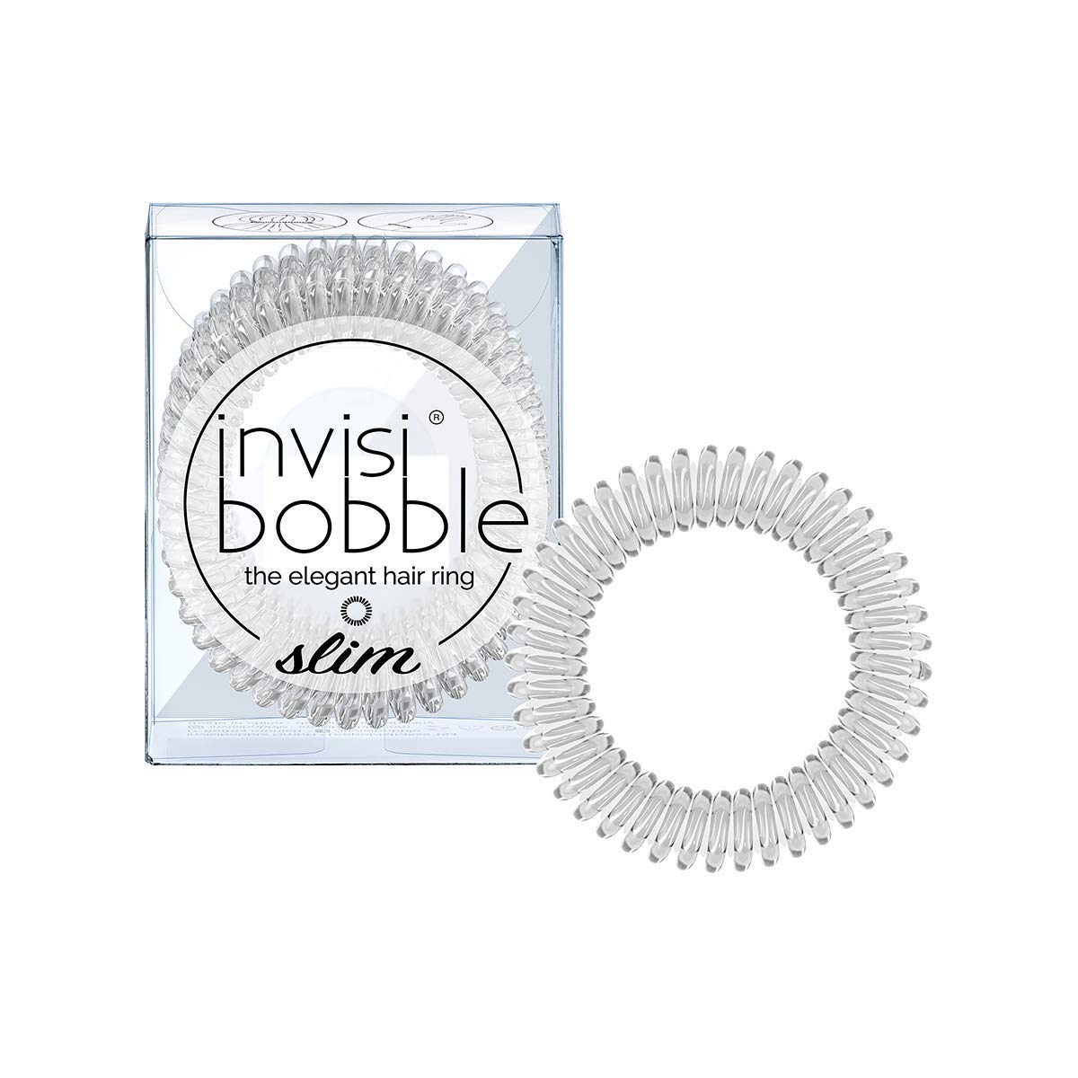 invisibobble SLIM Traceless Spiral Hair Ties - Pack of 3, Crystal Clear - Strong Elastic Grip Coil Hair Accessories for Women - No Kink, Non Soaking - Gentle for Girls Teens and Thick Hair