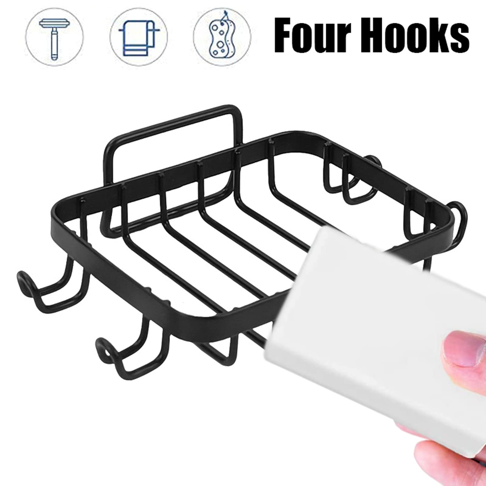 HESOMED Shower Caddy,Soap Holder with Adhesives, No Drilling SUS 304 Rustproof Steel Storage Shower Rack for Bathroom and Kitchen (Black)