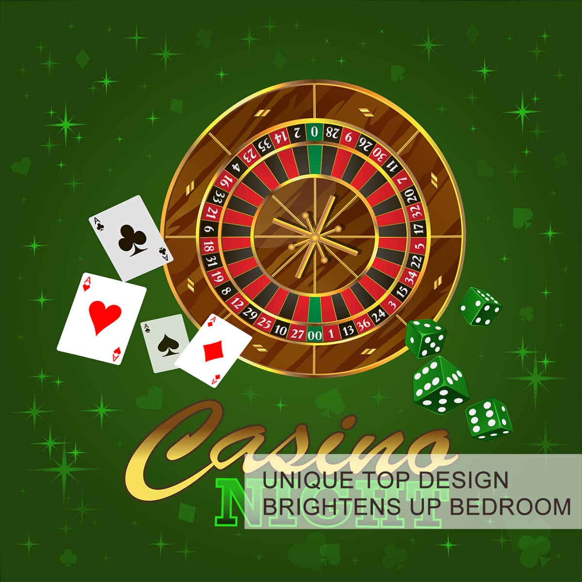 BlessLiving Classic Bedding Duvet Cover Set Roulette Rulet Casino Game Pattern Green Bedding 3 Pcs Playing Cards Dice Bed Spread for Boys Men (Queen)