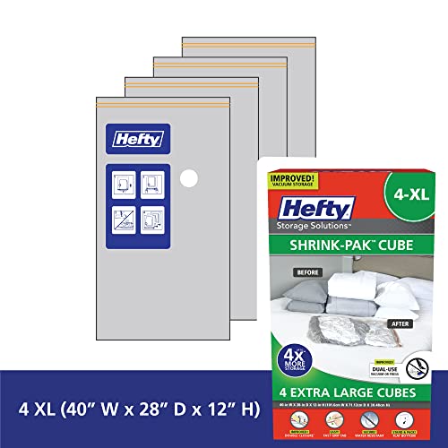 Hefty Shrink-Pak β 4 Extra Large Vacuum Seal Storage Bags β Space Saver Bags for Clothing, Pillows, Towels, or Blankets, 4 x XL Cubes