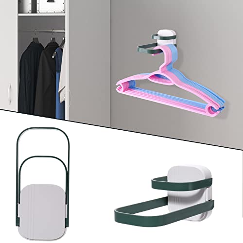 BULFULL Hanger Organizer No Punching Hanger Storage Rack, Foldable Hanger Storage Holder Hanger Organizer Rack Double Layer, Hanger Holder Stand Hanger Organizer Stacker for Closet Laundry Room(Green)