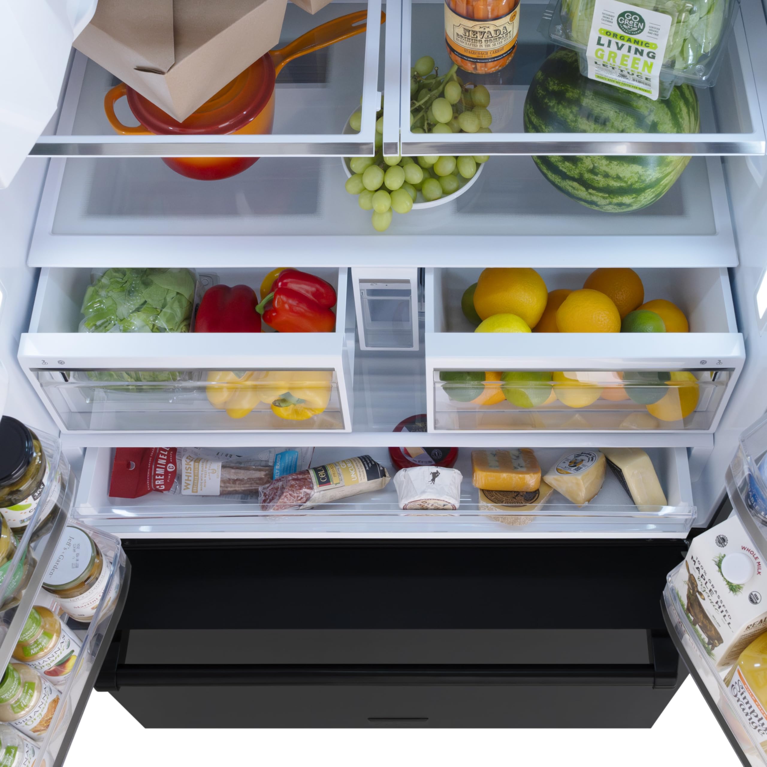 Z Line Kitchen and Bath ZLINE 36 in. 28.9 cu. ft. Standard-Depth French Door External Water Dispenser Refrigerator with Dual Ice Maker in Black Stainless Steel (RSM-W-36-BS)