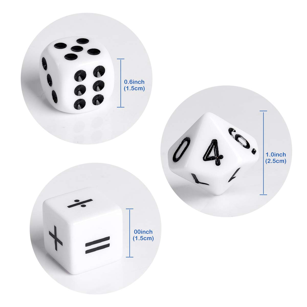 Lohoee Teaching Dice 16mm Math Dice Games for Kids 8-12 for Math Teaching Classroom Supplies Acrylic Material (20Pcs Math Operation Dice + 20Pcs Number Dice + 20Pcs Dot Dice)