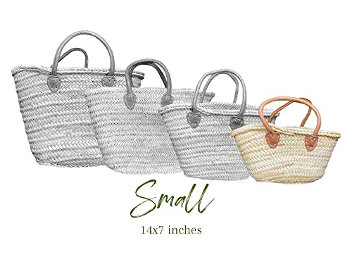 French Market Basket Bag | Handmade Moroccan Seagrass Baskets - Small (14x7) | Wicker Basket for Beach, Laundry, Toy, Blanket, Storage, Baby, or Picnic