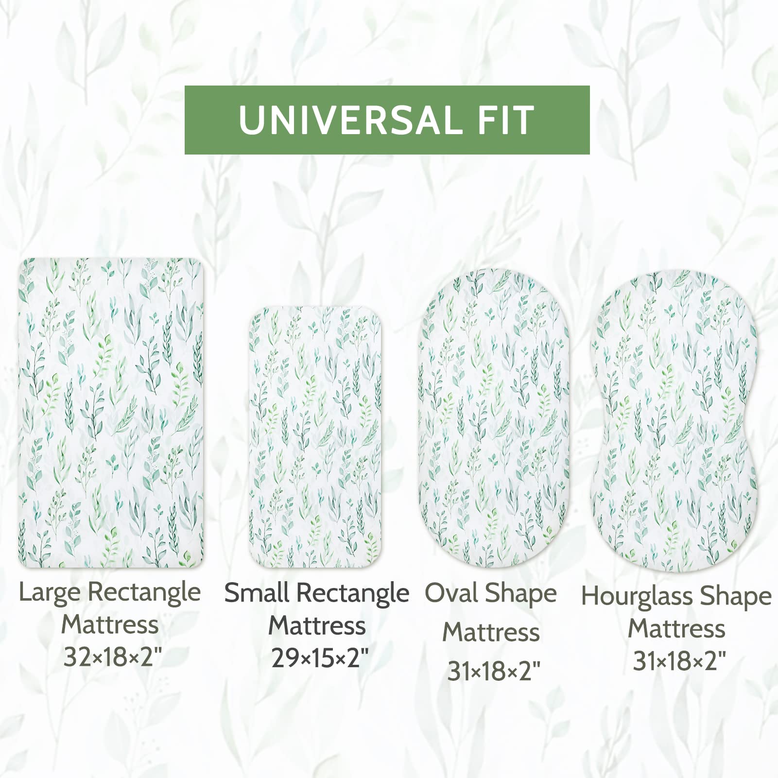 Bassinet Sheet for Baby Girl and Boy, Stretchy Soft Jersey Knit Fitted Sheet Universal for Oval,Hourglass and Rectangle Bassinet Mattress, Green Leaf