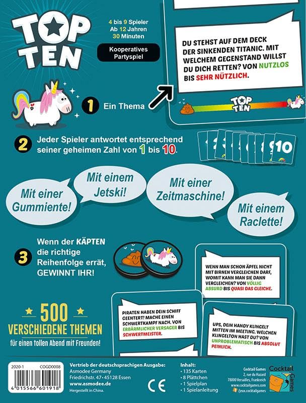 Asmodee Cocktail Games | Top Ten | Party Game | Nominated for Game of The Year 2022 | 4-9 Players | from 12+ Years | 30 Minutes | German